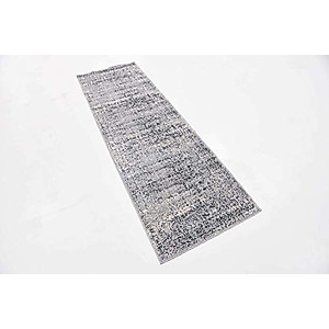 Unique Loom Chateau Collection Distressed, Textured, Vintage, Border, Rustic, Traditional Area Rug, 2 ft 2 in x 6 ft 7 in, Navy Blue/Beige