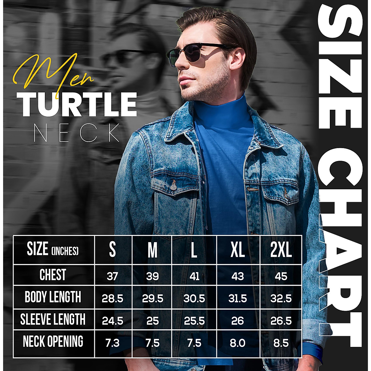 Utopia Wear Men's Turtleneck Slim Fit Lightweight Pullover Top, Medium, Royal Blue