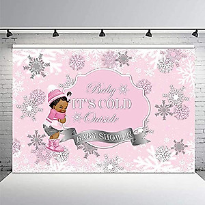 MEHOFOTO Winter Wonderland Girl Baby Shower Photography Studio Background Party Decor Silver Snowflake Pink Little Princess Baby It's Cold Outside Banner Photo Backdrop Banner 7x5ft