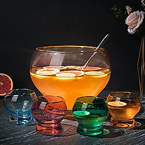 Colorful 1.7 Gallon Punch Bowl with 4 10oz Glasses Set with Ladle Gift For Mothers Day, Her, Wife, Mom, Friend - Colored Set Margarita, Cocktails, Juice, Punch Drink bowl for Parties, Weddings