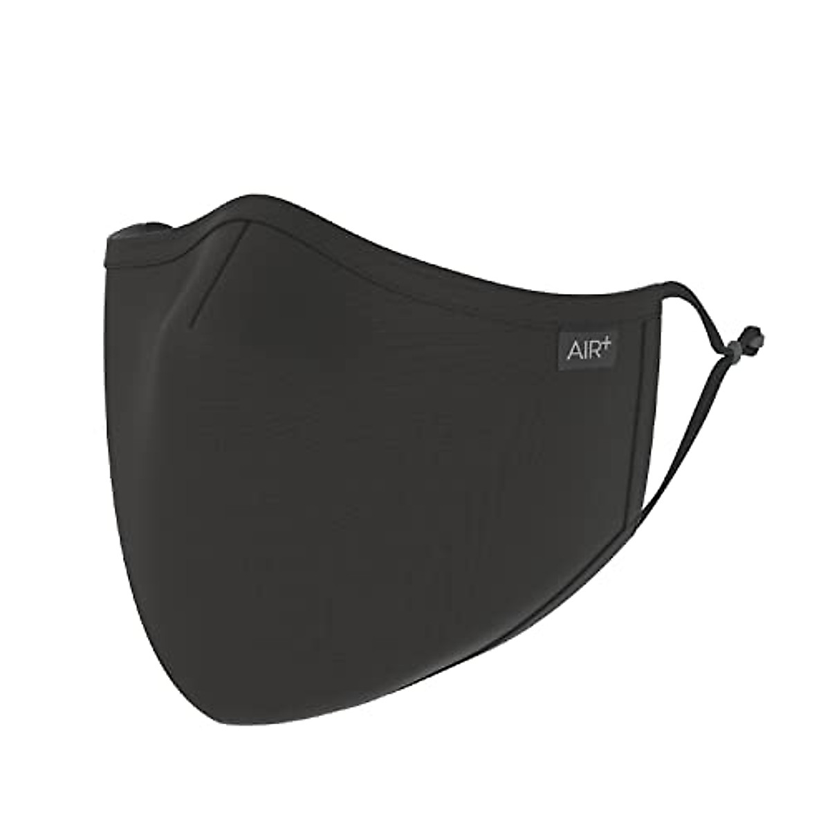 AIR+ Reusable Face Mask, Proven Protection for Men & Women, Filters >95% of Aerosolized Particles, Anti-dust, Washable, Breathable, Anti-fog for Glasses, Adjustable Ear Loops, Black Medium