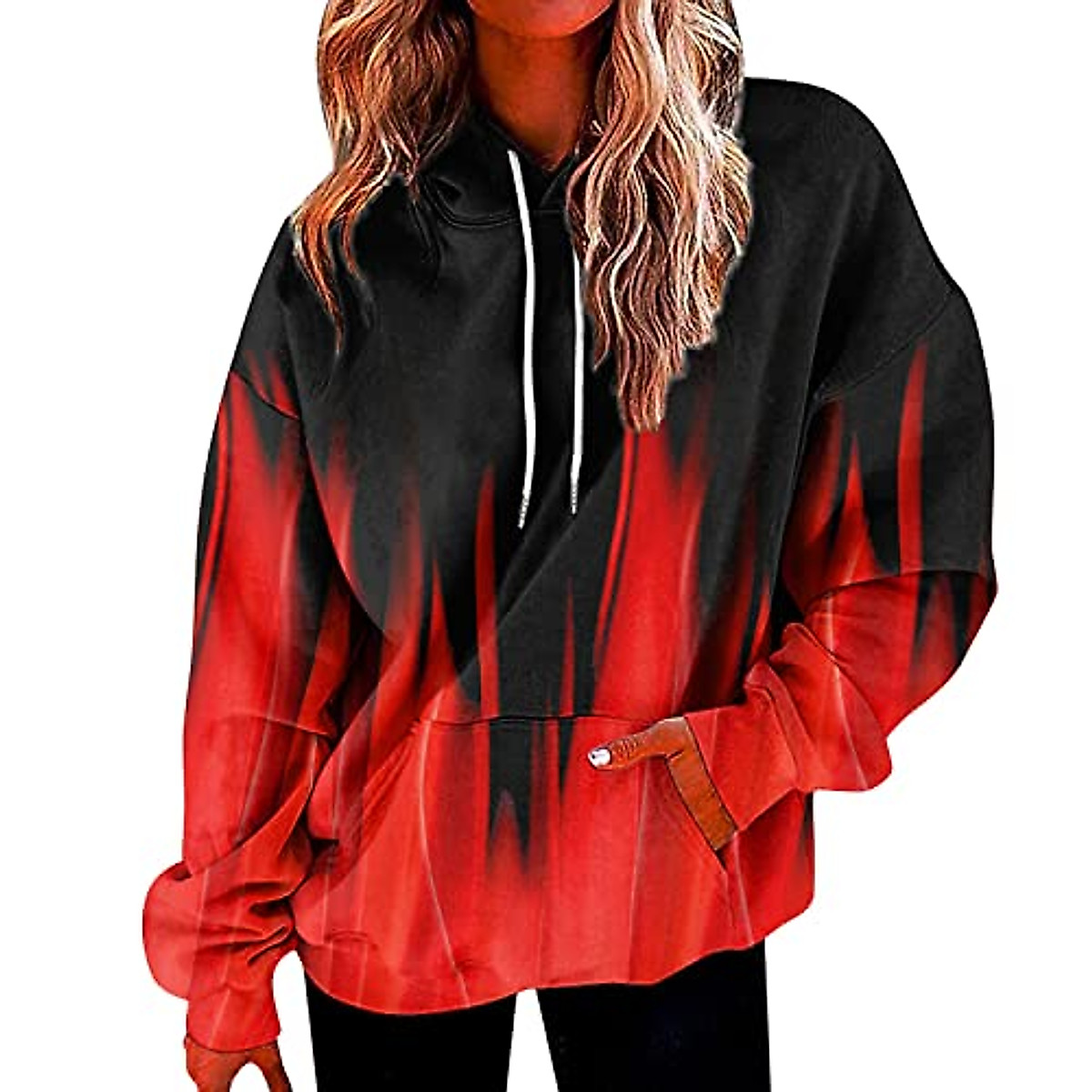 SHAOBGE Sleep Jacket Womens Womens Plus Size Hooded Sweatshirt Long Sleeve Sweatshirt Loose Sweatshirt With Pockets (#13-Red, M)