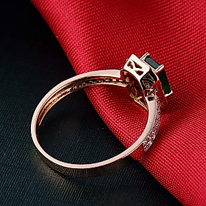 Lanmi Solid 14K Rose Gold Natural Green Emerald Ring Diamonds Engagement Wedding Rings for Ladies Women