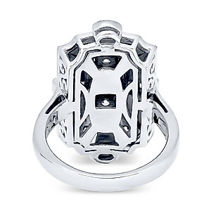 BERRICLE Sterling Silver Art Deco Cubic Zirconia CZ Statement Milgrain Cocktail Fashion Ring for Women, Rhodium Plated Size 9