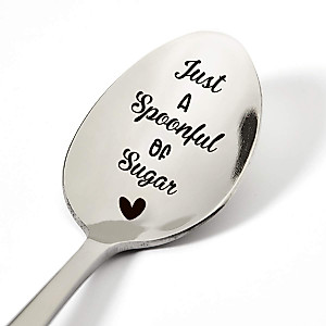 VIYZZX,Coffee Lover Gifts for Men Women, Funny Just Spoonful of Sugar Spoon Engraved Stainless Steel, Cute Tea Lover Gifts, Best Birthday Valentine Christmas Gift