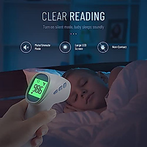 Touchless Thermometer for Adults, Digital Infrared Thermometer Gun with Fever Alarm, Forehead and Object 2 in 1 Mode, Fast Accurate Results (White)