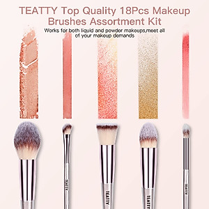TEATTY Makeup Brush 18 Pcs Premium Synthetic Blending Foundation Blush Eyeshadow Concealers Face Powder Makeup Brushes Set 2 PCs Silicone Face Mask Brush&4 Blender Sponge&1 Brush Cleaner