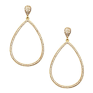 Dazzling Earrings | 18K Gold Plated CZ Paved Copper Jewelry Drop Earrings | Gold Long Drop Earrings For Women
