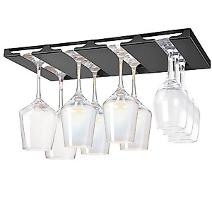 Wine Glasses Rack Hanging Under Cabinet Stemware Storage Hanger with 4 Rows Metal Bar Shelves for Kitchen Restaurant Cabinets Shelf – Fits from 1.1 to 3.4 inch Base of Goblet HG617
