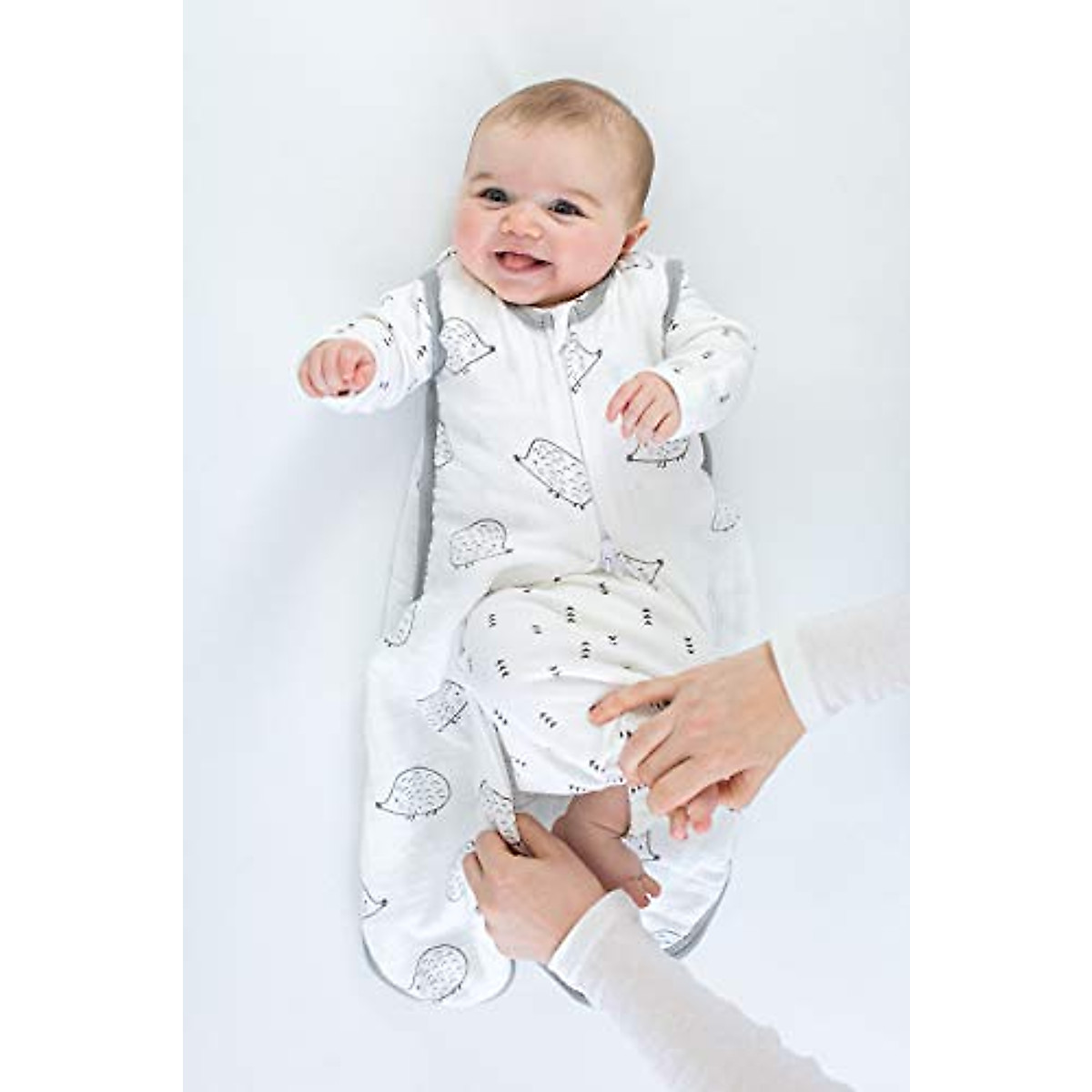 SwaddleDesigns Cotton Muslin zzZipMe Sleeping Sack, Wearable Blanket with 2-Way Zipper, Black Hedgehog, Large (12-18 Month) (Pack of 1)