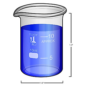 Glass Low Form Beaker Set, 4 Sizes - 10, 50, 100, and 250ml, 3.3 Borosilicate Glass, Karter Scientific