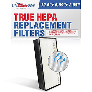 LifeSupplyUSA True HEPA Filter Replacement Compatible with Hunter 30962 QuietFlo 30713 30729 30730 30763 36730 Air Purifier