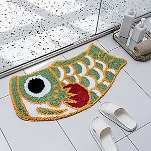 Feblilac Green Fish Koi Bathroom Rug, Japanese Style Bath Rug, Fun Washable Bathroom Mat, Microfiber Bath Mats for Bathroom Living Room Fast Dry