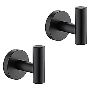 2 Pack Bath Towel Hooks Wall Mounted Robe Hook for Bathroom Kitchen SUS304 Stainless Steel Coat Clothes Hooks Rustproof (Matt Black) 2.2 x 1.97 x 2.52 Inch (6308)