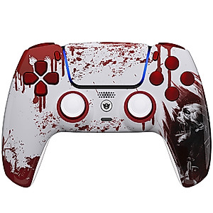 HEXGAMING eSports ULTIMATE 4 Mappable Rear Buttons & Interchangeable Thumbsticks & Hair Trigger Black Rubberized Grip Compatible with ps5 Custom controller PC Wireless FPS Gamepad - Blood Zombie