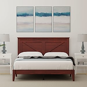 Glenwillow Home Farmhouse Solid Wood Platform Bed in Queen - Classic Cherry
