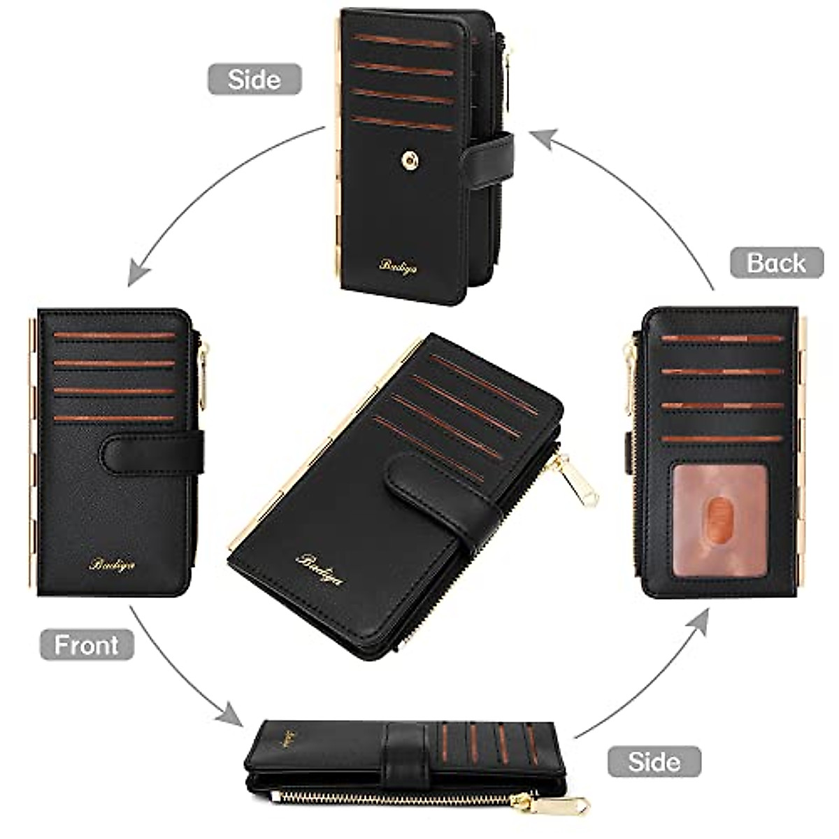 Badiya Credit Card Holder for Women RFID Blocking Slim Wallet Bifold Multi Card Case Zipper Pocket with 3 ID Window