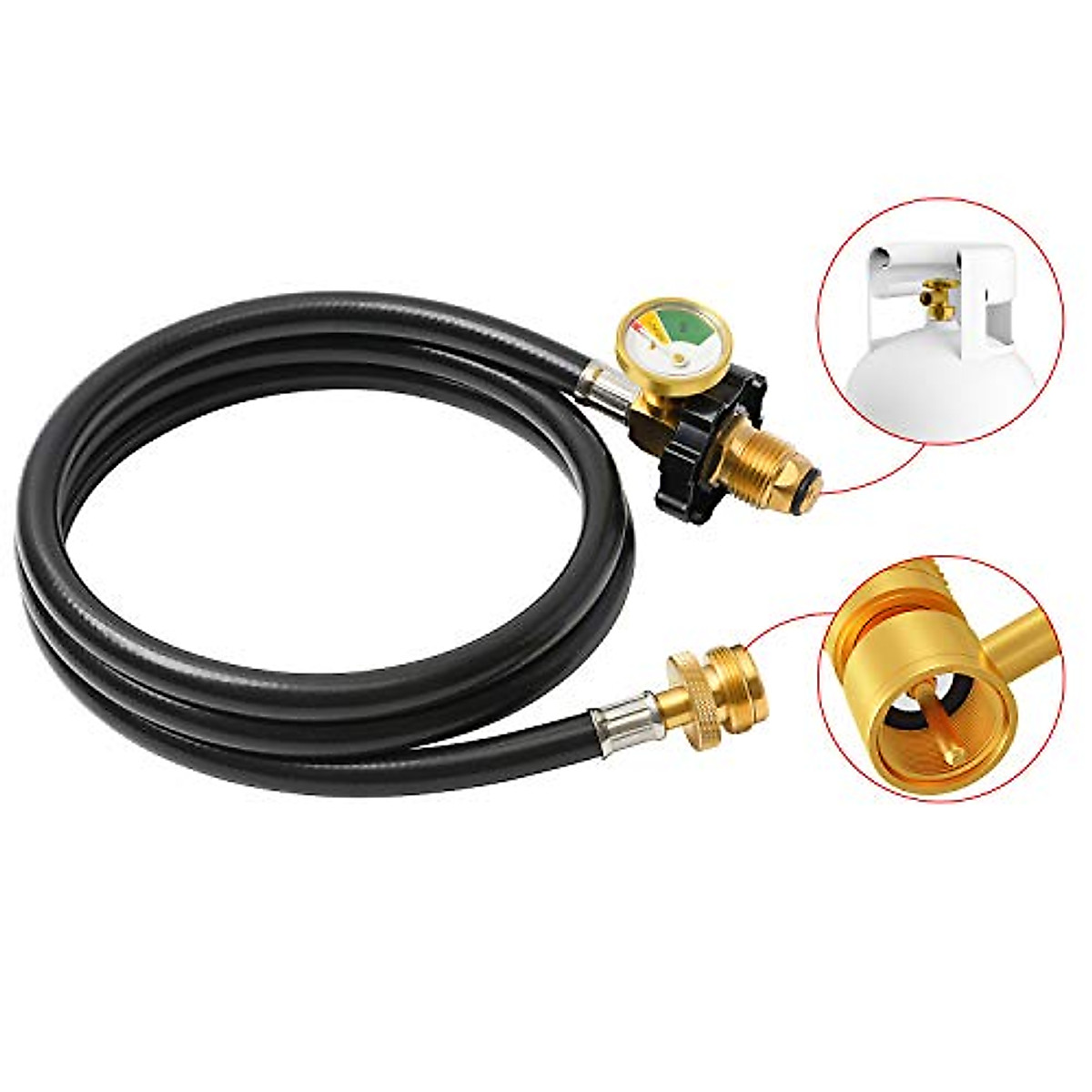 Generep 5FT Propane Hose Adapter 1lb to 20lb with Gauge, Converts Coleman Roadtrip Portable Grill, Buddy Heater, Tabletop Grill to LP Cylinder POL Connection