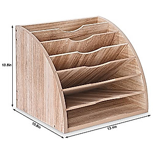 WuGeShop Office 7 Tier File Organizer Desk Paper Organizer, 6 Adjustable Shelves File Sorter, Large Desktop Paper File Holder with DIY Compartments