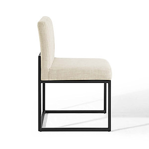 Modway Carriage Channel Tufted Sled Base Upholstered Fabric Dining Chair, Black Beige