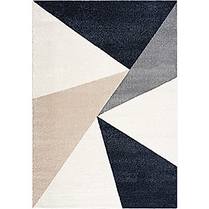 Abani Rugs Gray, Cream and Beige 4 ft. X 6ft. Contemporary Rug. Repeated Triangles in Tones of Cream and Gray Inspired by mid-Century Design. Minimalistic Design Turkish Stain Resistant Area Rug.