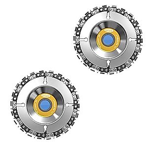 FOUUA 2Pcs Angle Grinder Saw Blade Tools, 4 in Grinder Disc 22-Teeth Steel Chainsaw Blade Wood Carving Disc for Cutting and Shaping, 5/8” Arbor, Fits 4” or 4-1/2” Angle Grinders (Yellow)