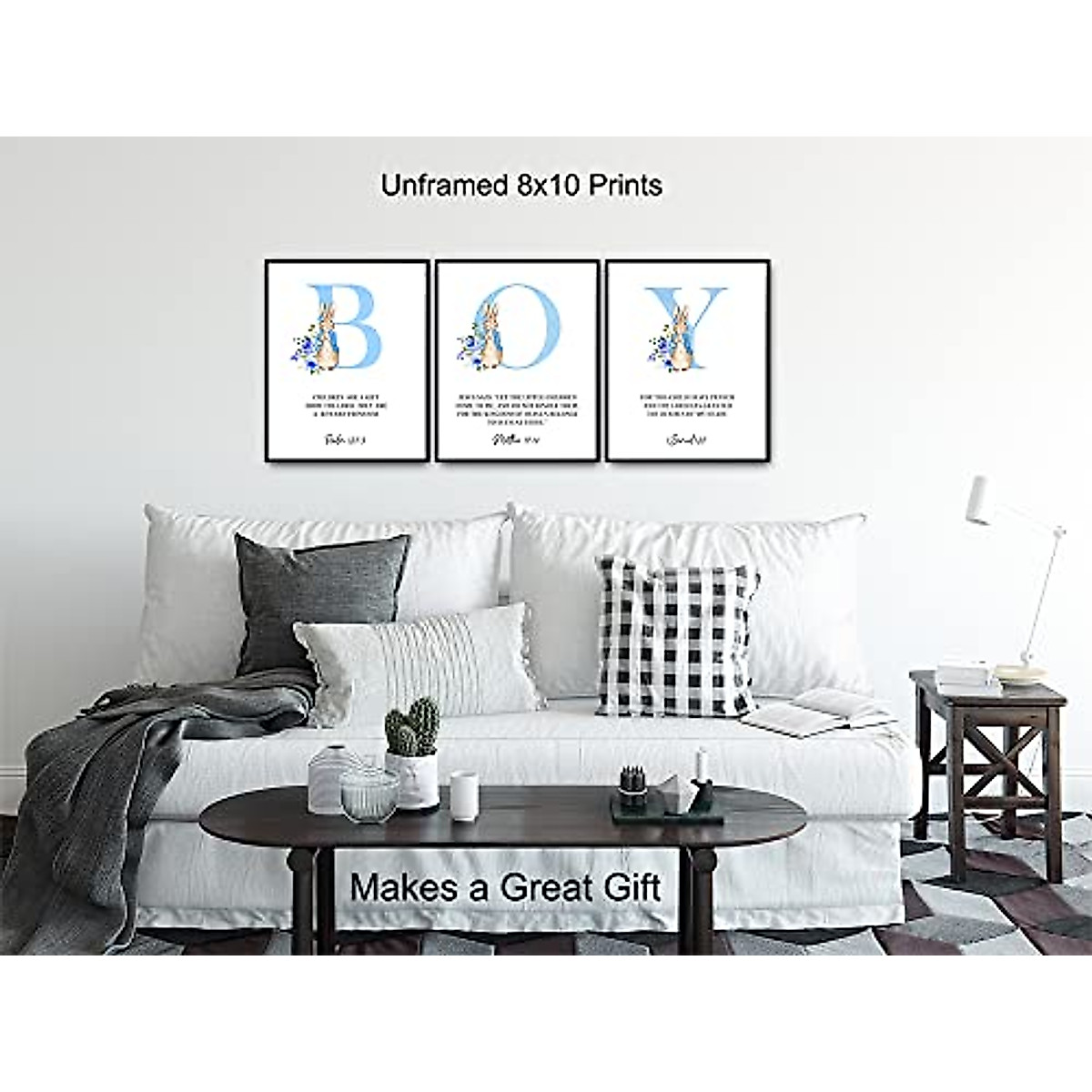 Religious Christian Baby Boy Room Decor - Baby Boy Nursery Decor - Boys Wall Art - Scripture Wall Art - Bible Verses Wall Decor - Baby Shower Gifts - Toddler Boys Bedroom - Blue Peter Rabbit Decor