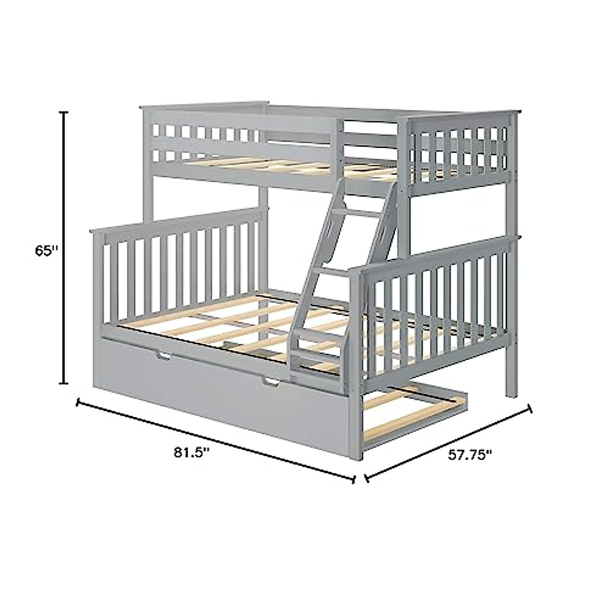 Max & Lily Bunk Bed, Twin-Over-Full Wood Bed Frame For Kids With Trundle, Grey