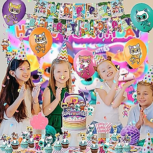 153 Pcs Super cat Birthday Party Supplies, Cute Kitten Party Decorations Include Banner, Balloons, Tableware, Cupcake Toppers, Tablecloth, Backdrop, Pink Kitten Themed Party Decorations for Girls