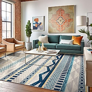 Rugshop Sky Collection Contemporary Bohemian Design Area Rug 7'10" x 10' Blue