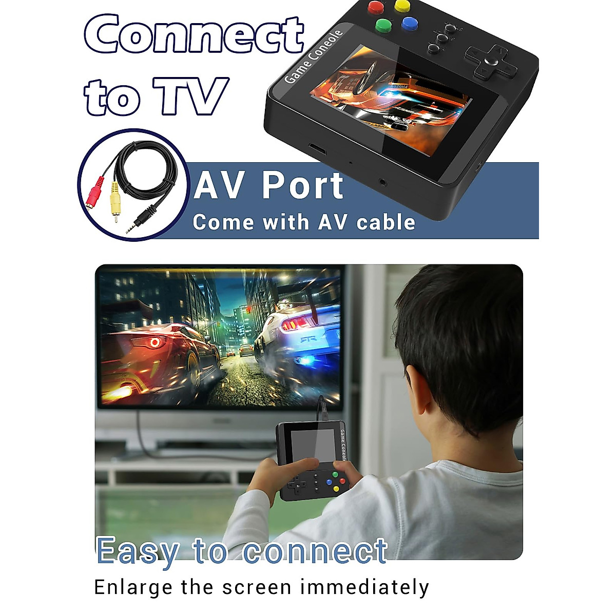 Fadist Handheld Game Console, Retro Mini Game Console with 500 Classic Games, Rechargeable Battery, Portable Games Controller, Support for 2 Players & TV, Ideal Gift for Kids, Friend, Lover (Black)