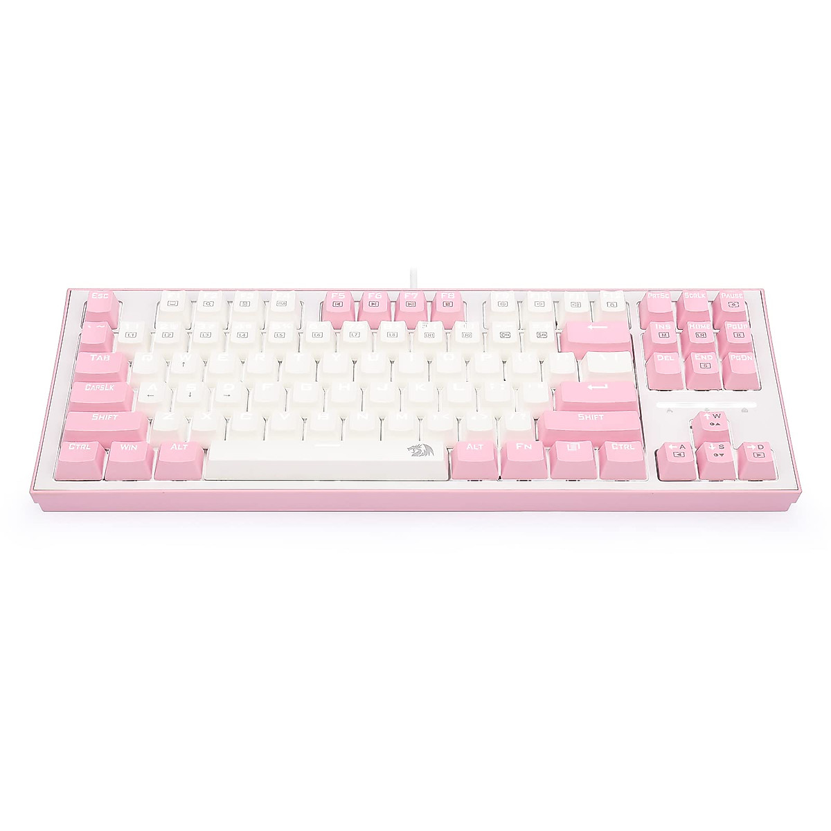 Redragon K611 Dual Color Keys Mechanical Gaming Keyboard Single White LED + RGB Side Edge Backlit 87 Key Tenkeyless Wired Computer Keyboard with Blue Switches for Windows PC (White + Pink)