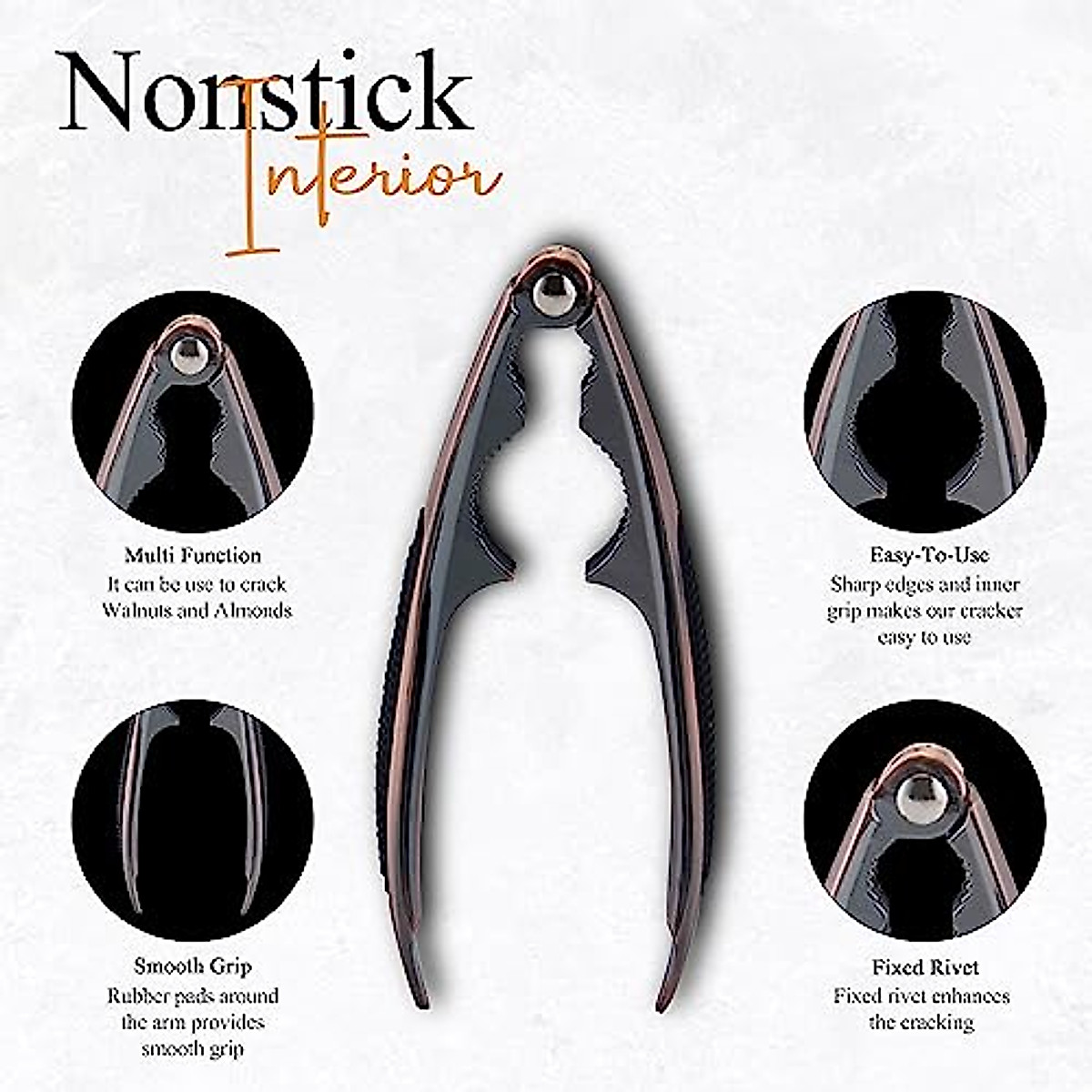 Alpine Cuisine Heavy-Duty Zinc Alloy Nut Cracker 6 Inch with Ergonomic Non-Slip Handle, 2 Different Cuts Nutcracker for Walnuts, Nuts, Walnuts, Hazelnut & Pistachio, Easy to crack - Antique Bronze