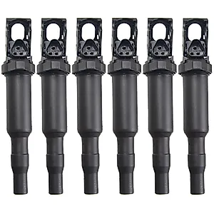 Ignition Coil Pack Set of 6 Replaces OE# 0221504470, Compatible with BMW 325i 328i 335i 525i 528i 530i 535i 545i 650i X3 X5 M5 M6 Z4 Mini Cooper and more