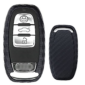 iJDMTOY Carbon Fiber Pattern Soft Silicone Key Fob Cover Case Compatible with Audi A3 A4 A5 A6 A7 A8 Q3 Q5 Q7 TT Gen1 Smart Key