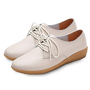 Women Shoes Small White Shoes with Flat Soles Women Students Leather Shoes Women Large Casual Shoes Women Beach Flip Flops Women (Beige, 7.5)