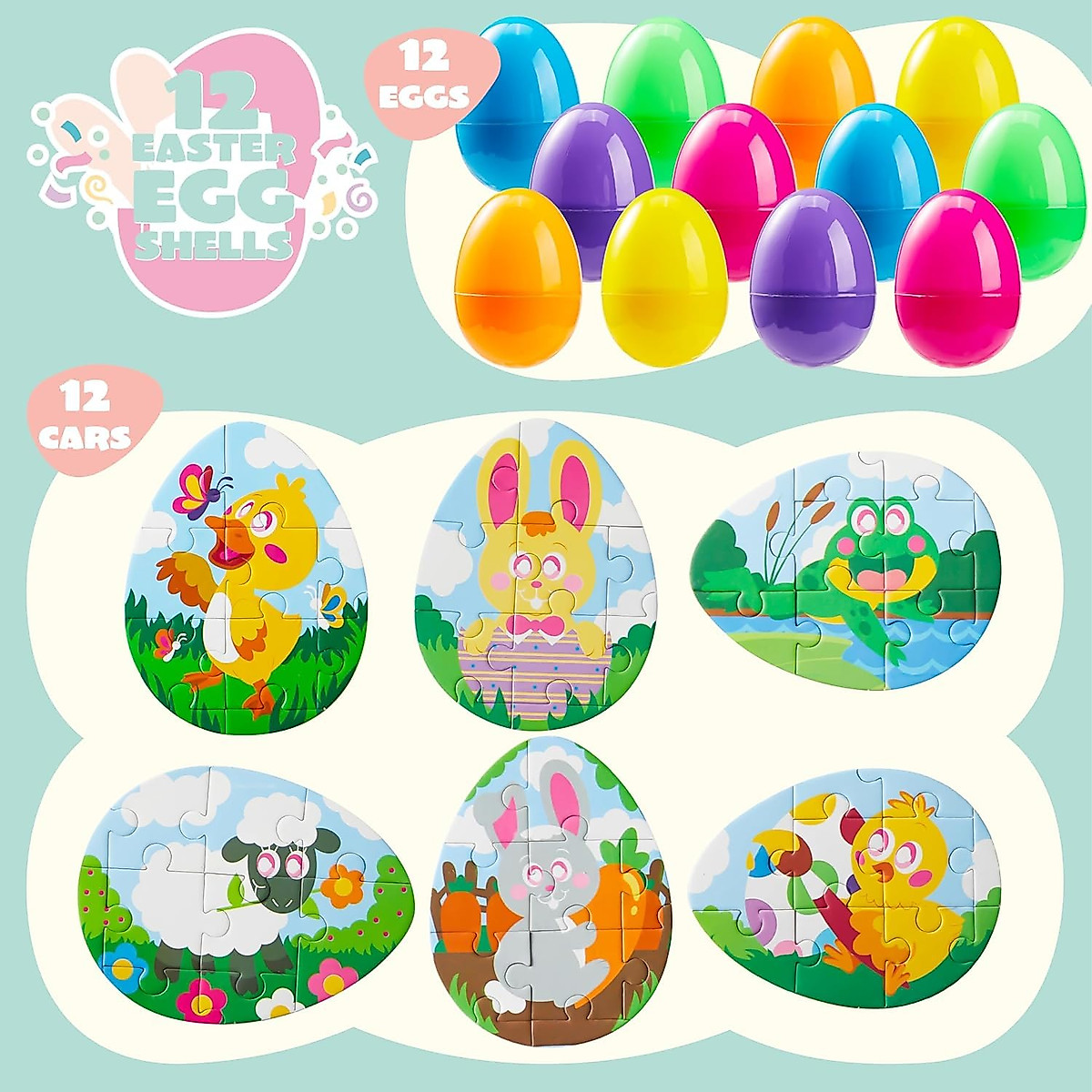 JOYIN 12 Pcs Easter Eggs Jigsaw Puzzle for Egg Hunt Game, School Activities Rewards, Kids Party Favors, Easter Basket Stuffers Fillers, Classroom Prize Supplies