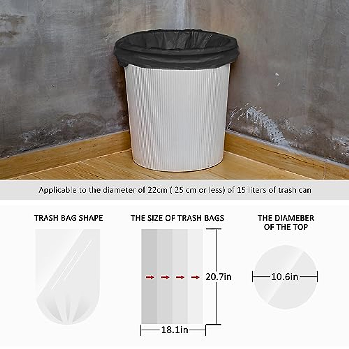 3 Gallon 80 Counts Strong Trash Bags Garbage Bags by Teivio, Bathroom Trash Can Bin Liners, Plastic Bags for home office kitchen, Black