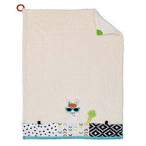 NoJo Sassy Baby Larry Llama White and Multi-Colored Super Soft Sherpa Baby Blanket with Teether Corners