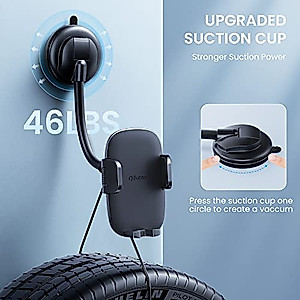 Qifutan Cell Phone Holder for Car Phone Mount Long Arm Dashboard Windshield Car Phone Holder Strong Suction Anti-Shake Stabilizer Phone Car Holder Compatible with All Phone Android Smartphone