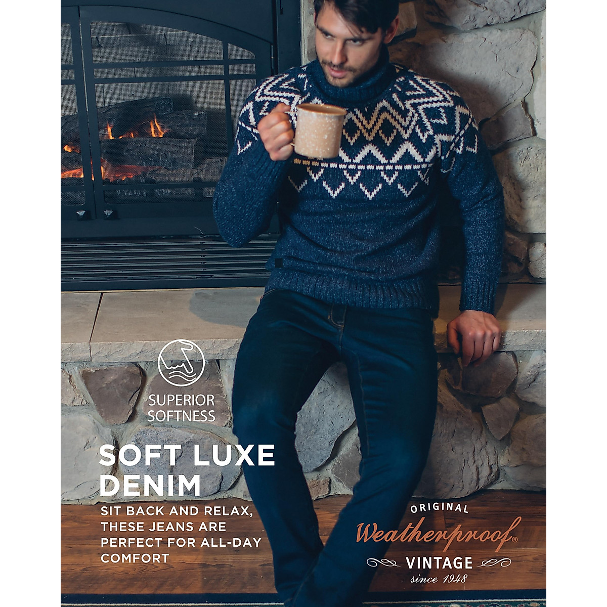 Weatherproof Vintage Men's Jeans | Super-Soft Denim Jeans | Stretch Jeans for Men | Blue & Black Jeans for Men | Slim Fit Jeans | Dark Blue Jeans for Men | Size 30W x 34L