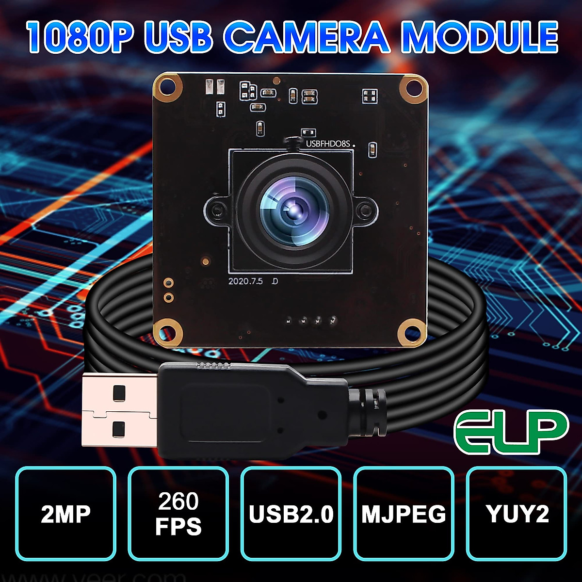 ELP 2MP High Speed USB Camera Module for Computer 1080P Mini UVC USB2.0 Webcam Board CMOS OV4689 Video CCTV Industrial PC Camera for Laptop High Frame 260fps 120fps 60fps Lightburn Camera