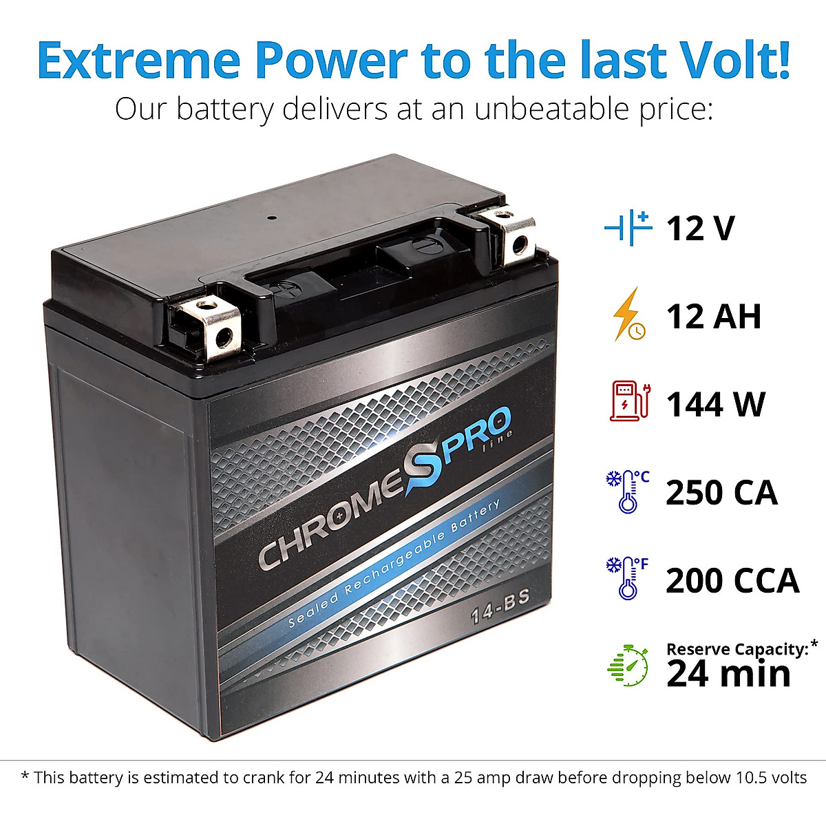 Chrome S Pro YTX14-BS Maintenance-Free 12V 14Ah Battery Replacement for ATV, Motorcycle, Jet Skis, Scooter, UTV, and More - Nut and Bolt (T3) Terminal
