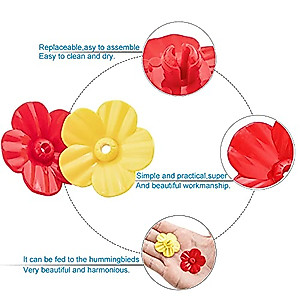 wanguan 24 PCS Hummingbird Feeders Replacement Flowers with Cleaning Brush, Decorative Flower for Hummingbird Feeder, Red and Yellow Hummingbird Feeder Parts