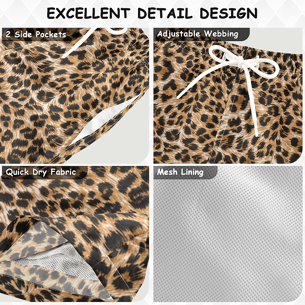 Boys Swim Trunks Summer Drawstring Toddler Swim Board Shorts Quick Dry Little Boys Bathing Suit Beach Hawaii Vacation Cheetah Print 5 Years