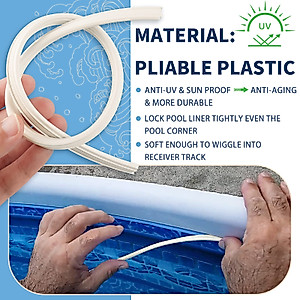 Swimming Pool Liner Locking Strips - 120ft White Pool Bead Wedge Lock Roll, Pliable Plastic Flexible Pool Liner Repair Kit Fit for most Above-Ground & In-Ground Swimming Pool Vinyl Beaded Liners