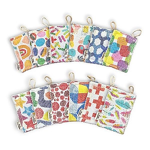 Premium Exfoliating Pad, Scrub, Body Scrubber, Dual-Sided with African Net/Cotton Flannel and Terry Cloth – Bath Shower Sponge-Gets You Clean, Not Just applying Soap – 24 Random Designs (2-Pack)