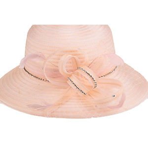 DANTIYA Women's Bowler Church Cloche Hat Bling Bing Organza Bridal Dress Cap (Pink, One Size)