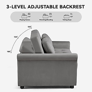 COMHOMA 55" Sleeper Sofa Bed, 3-in-1 Pull Out Couch Bed with Adjustable Backrest and Pillows, Convertible Sleeper Couch for Living Room and Office (Grey)