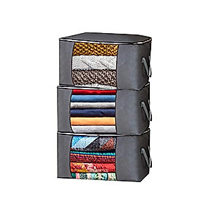 ModernHuman Eco Friendly Clothes Organizer and Storage for Bedroom - Bins for Blanket Organization - Closet Storage Bags with Lids - 3 Pack